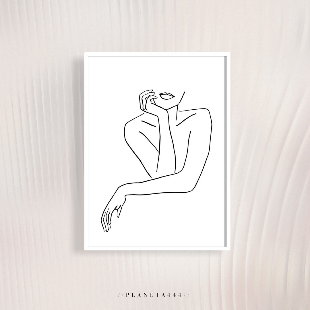 Leaning Over Art Print Hands Lips Line Art Woman Print Linear Female ...