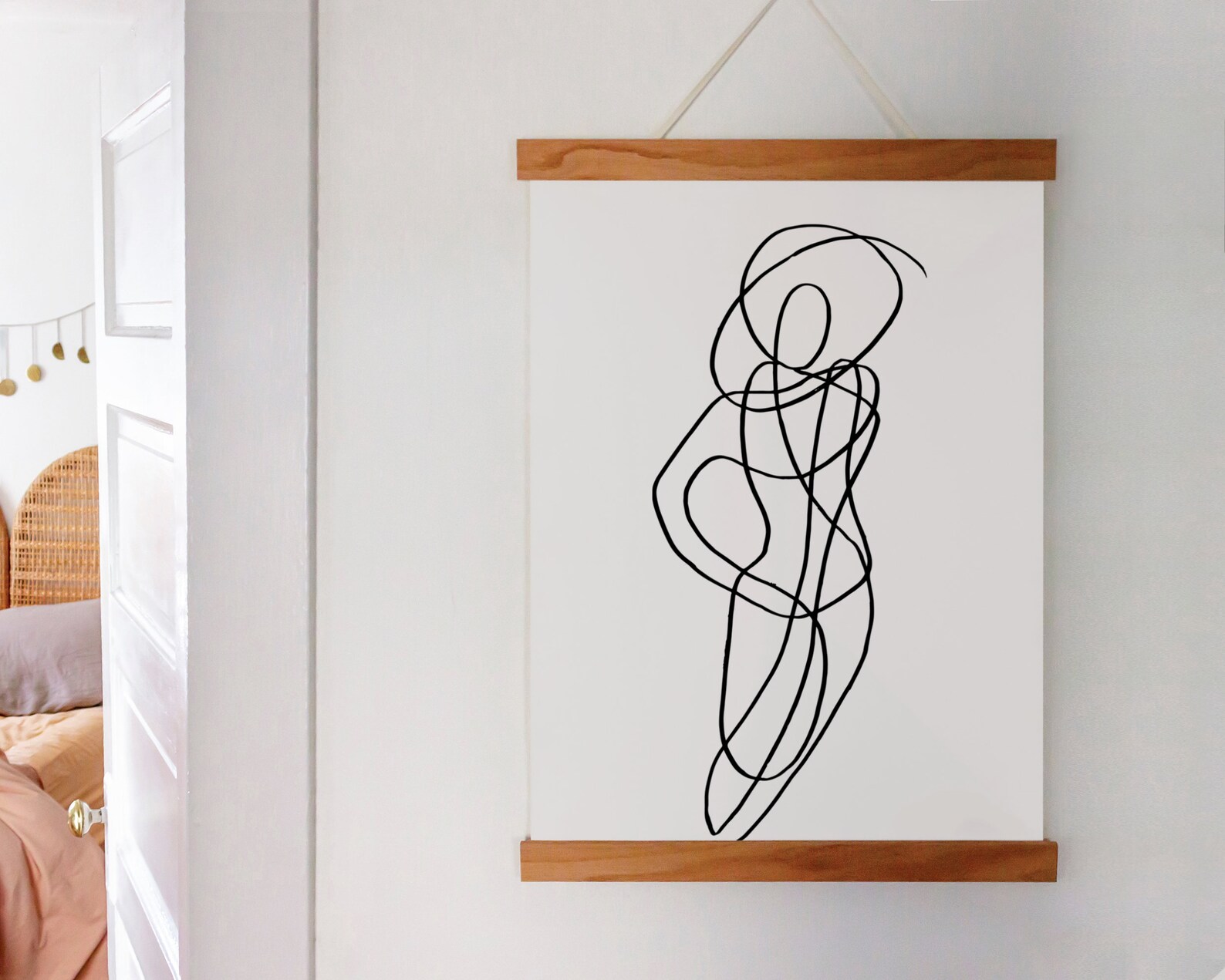 Messy Lines Female Figure Art Print Linear Woman With Hat Wall - Etsy