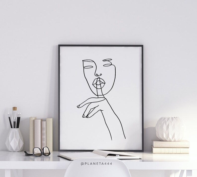 Shhh Hush Abstract Face Line Art Lips and Hand Print | Etsy