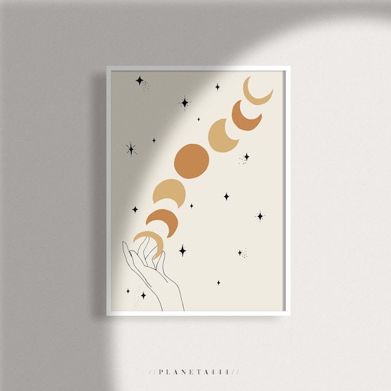 Hand Moon Phases Art Print Universe Stars Wall Art Celestial | Etsy