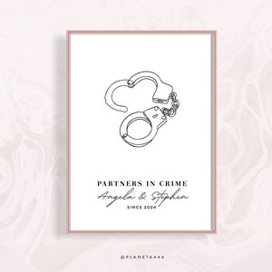Partners in Crime, Personalised Love Art, Couple Wall Art, Wedding Date ...