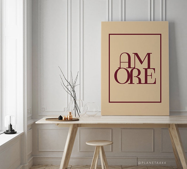 Amore Art Print Italian Love Word Typography Print Trendy | Etsy