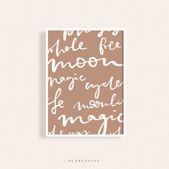 Moon Phases Lunar Cycles Words Quote Big Lettering Moon Art | Etsy
