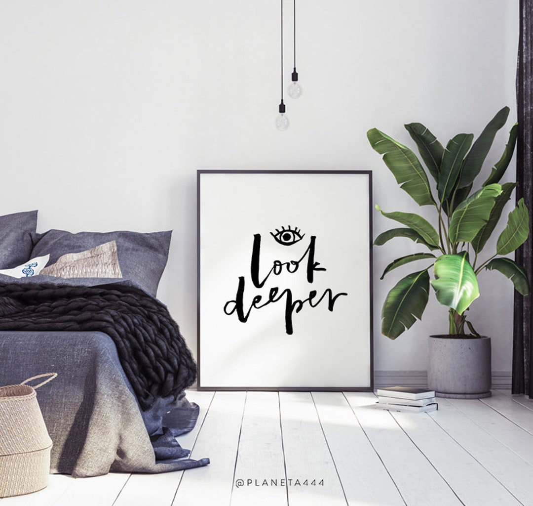 Look Deeper Quote Print, Eye Sketch Wall Art, Typography Modern Wall ...