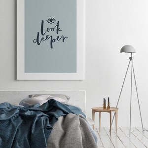 Look Deeper Art Print, Eye Sketch Wall Art, Modern Lettering Poster ...