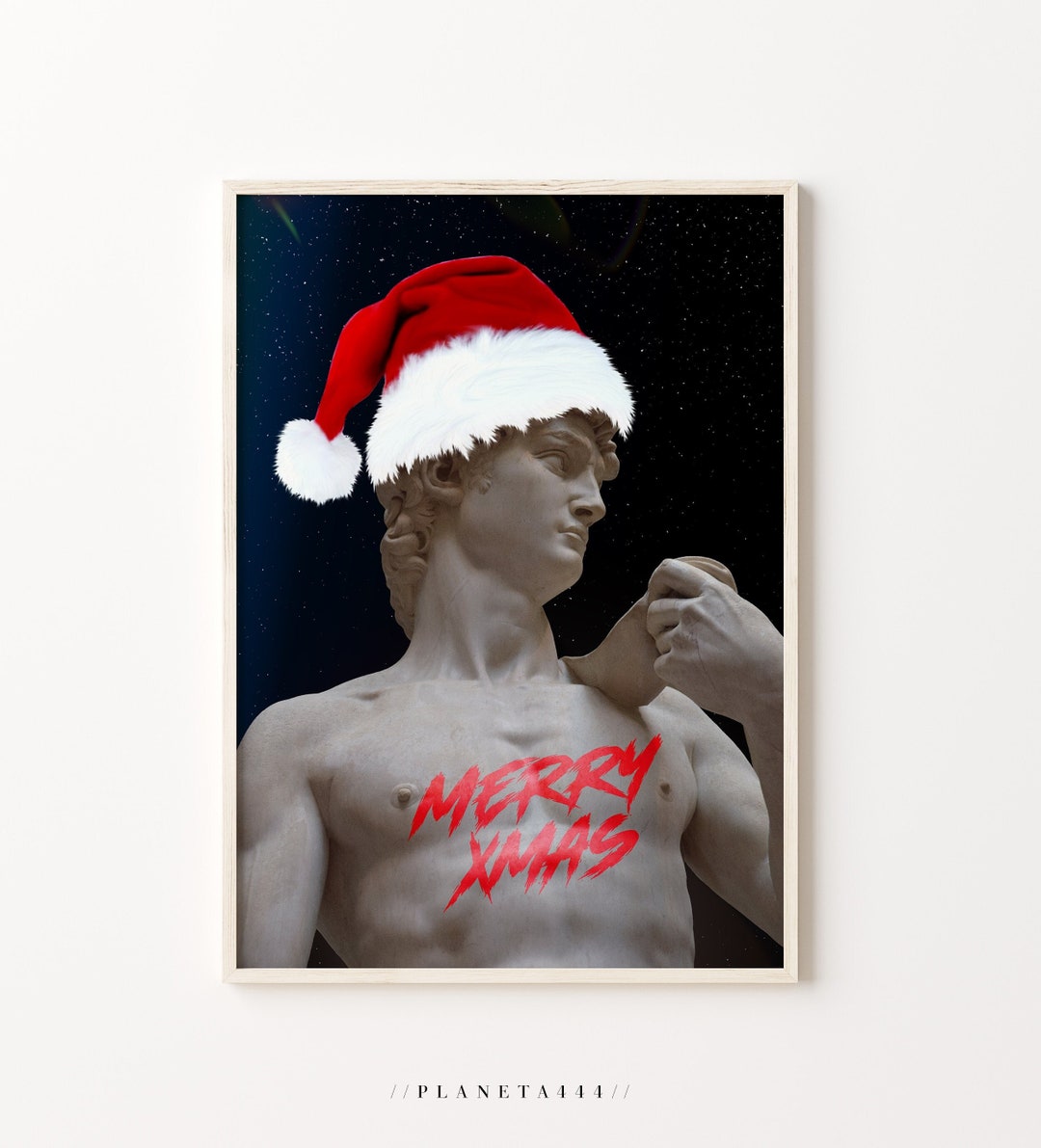David Santa Hat Art Print Merry Xmas David Sculpture Wall Art Funny ...