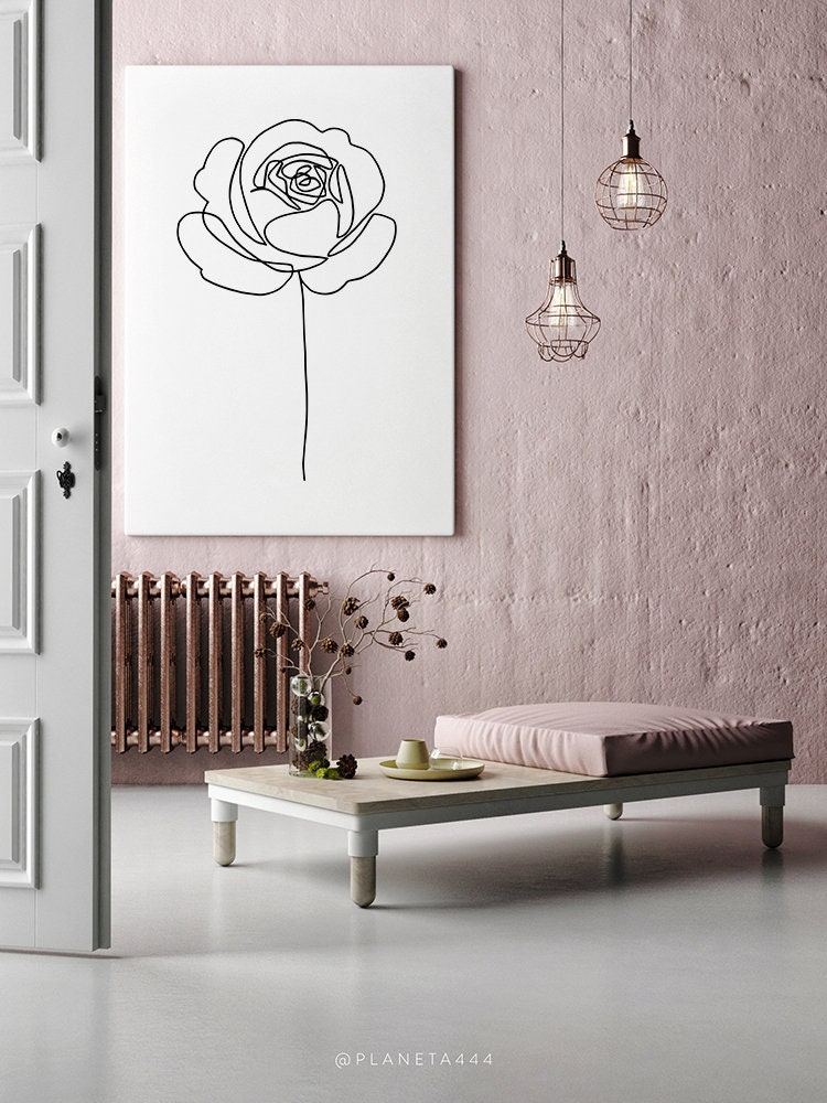 Rose Single Line Art Print, Linear Rose Wall Art, Abstract Minimalist ...