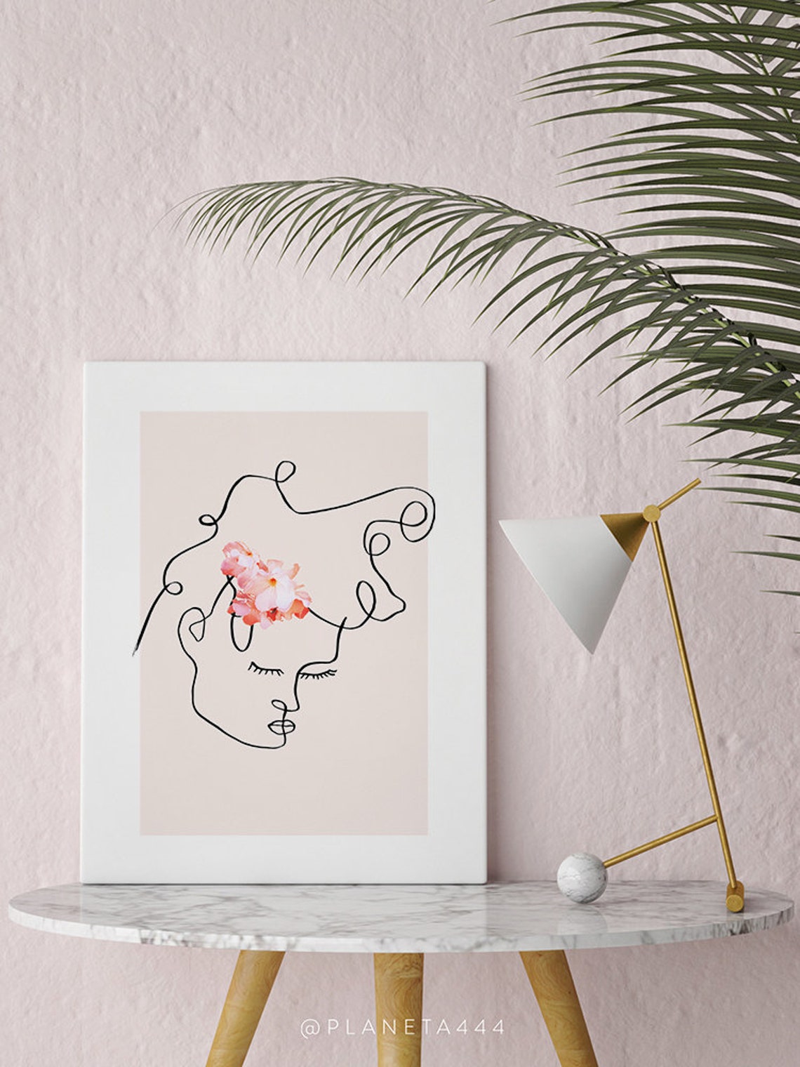 Woman Face Linear Art With Flower Single Line Wall Art | Etsy