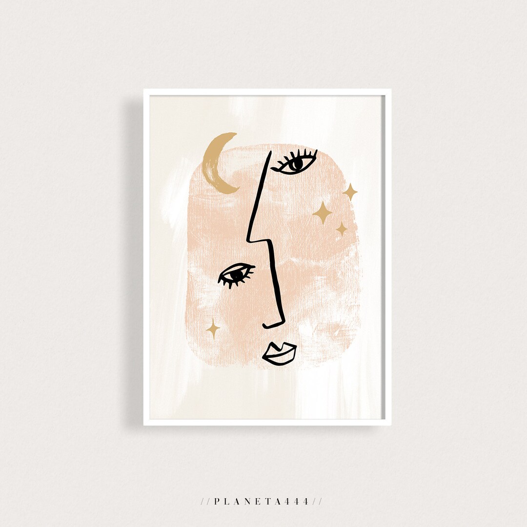 Abstract Double Profile Art Print Modern Faces Drawing Wall Art Couple ...