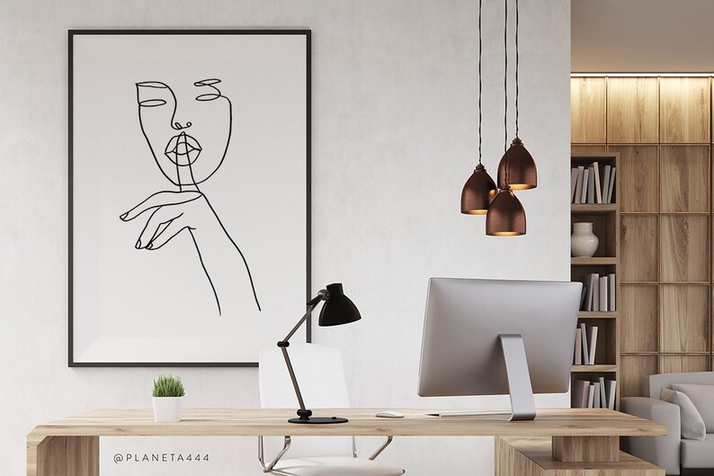 Shhh Hush Abstract Face Line Art Lips and Hand Print | Etsy