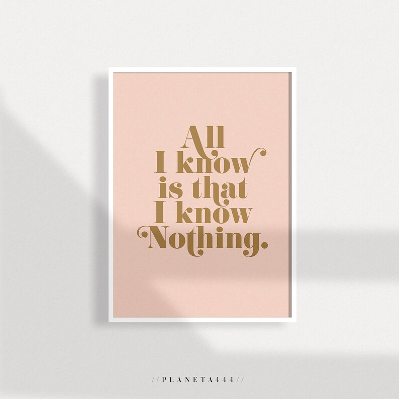 All I Know is That I Know Nothing Art Print Plato Quote Wall - Etsy