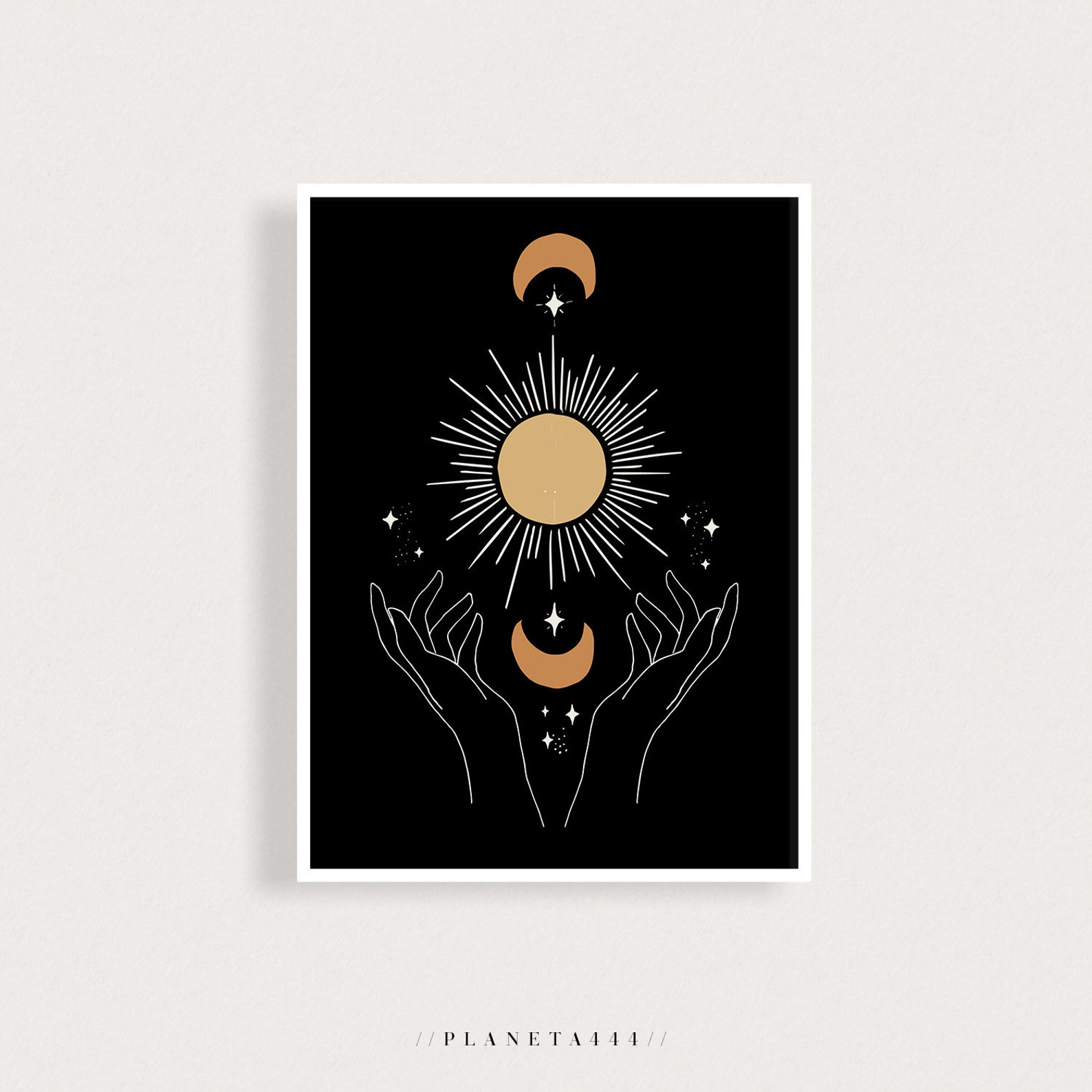 Hands Holding Sun Moon Art Print Celestial Stars Wall Art Mystical ...