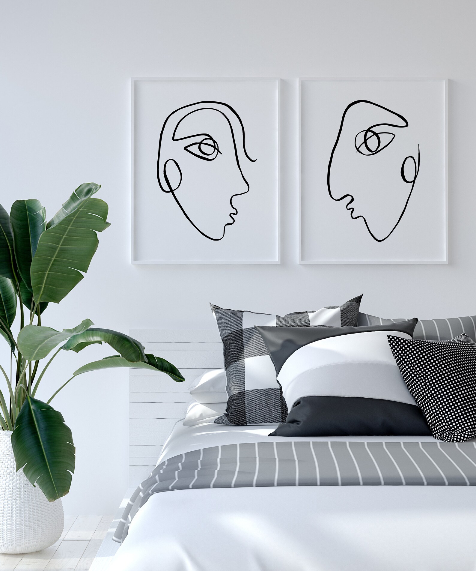 Abstract Couple Art Print Man Woman Face Drawing Poster Modern Funny ...