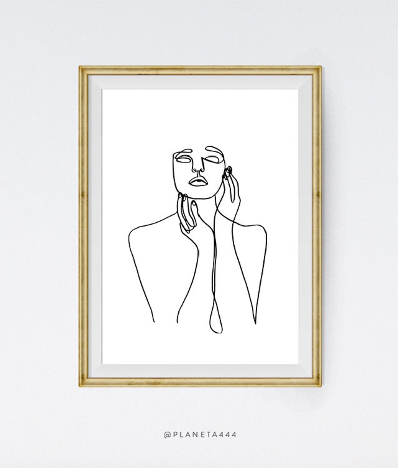 Hands Touching Face Linear Art Single Line Line Art Print - Etsy