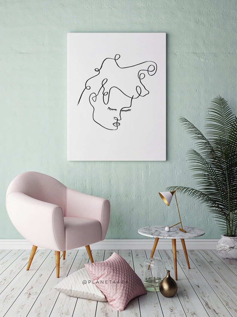 Woman Face Linear Art, Single Line Wall Art, Continuous Line Female ...