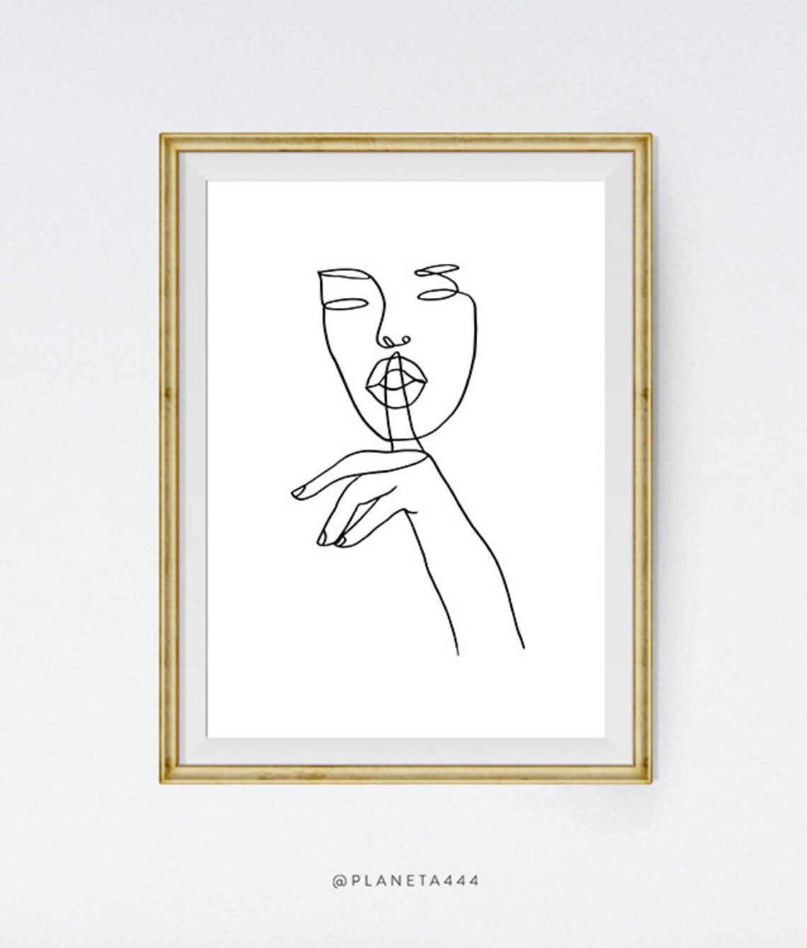 Shhh Hush, Abstract Face, Line Art, Lips and Hand Print, Fashion Poster ...