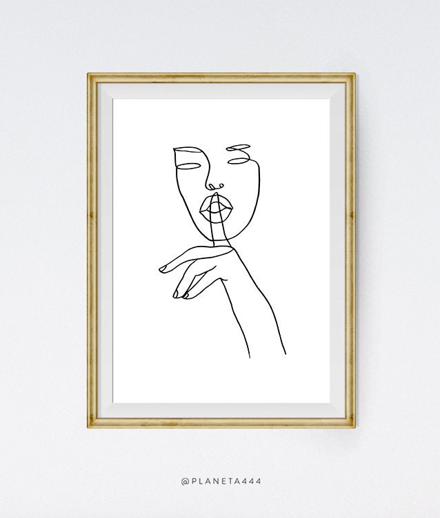 Shhh Hush Abstract Face Line Art Lips and Hand Print | Etsy