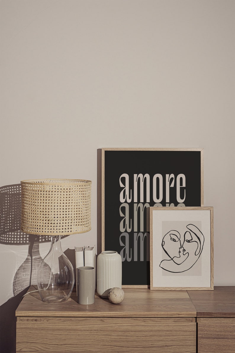 Amore Love in Italian Art Print Modernist Typography Poster Couple Wall ...