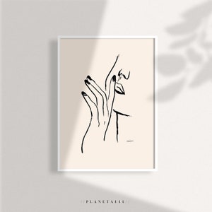 Female Lips Fingers Sketch Woman Face Line Art Print Girl Hands Hush ...
