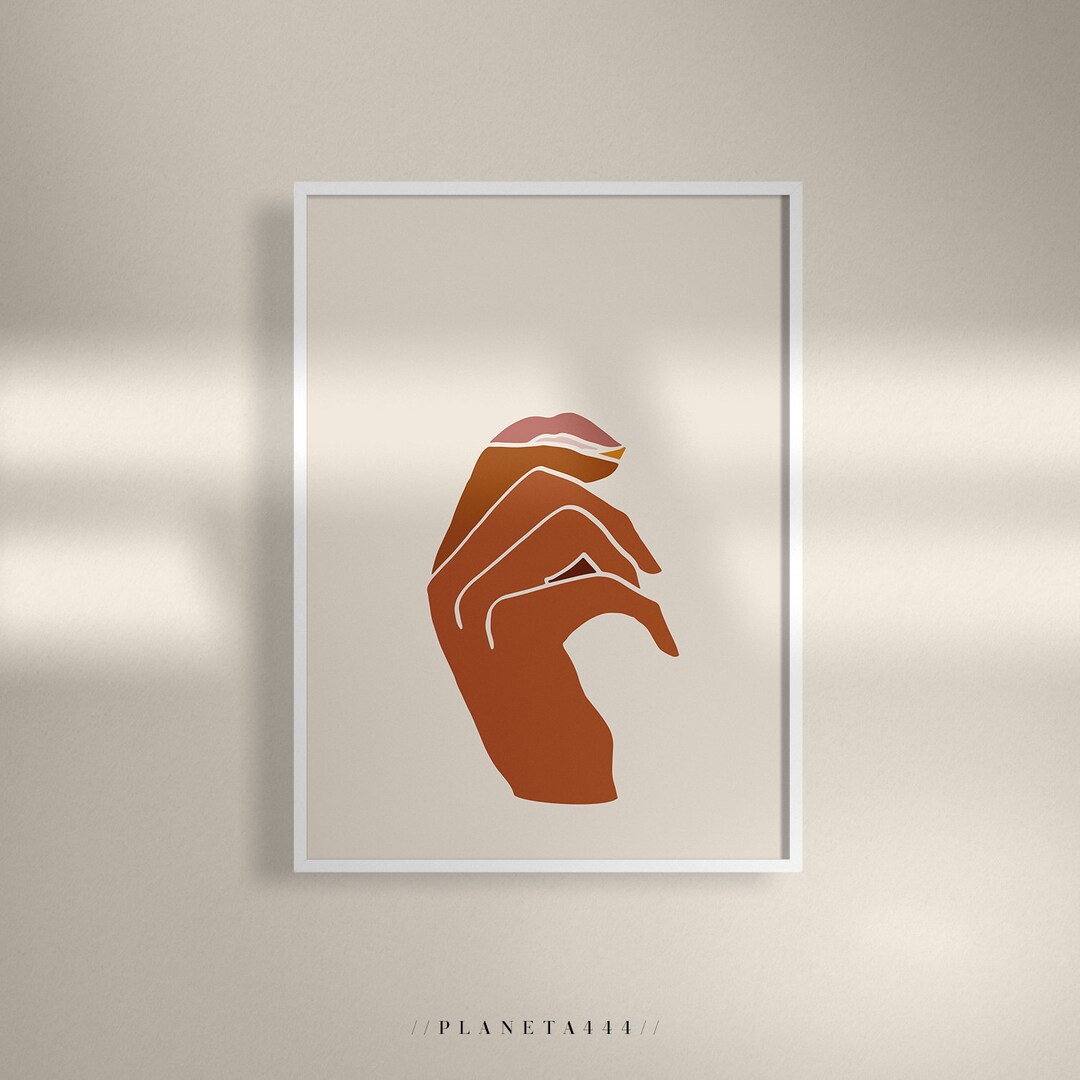 Lips Fingers Line Art Print Female Hands Lips Drawing Boho Style Wall ...