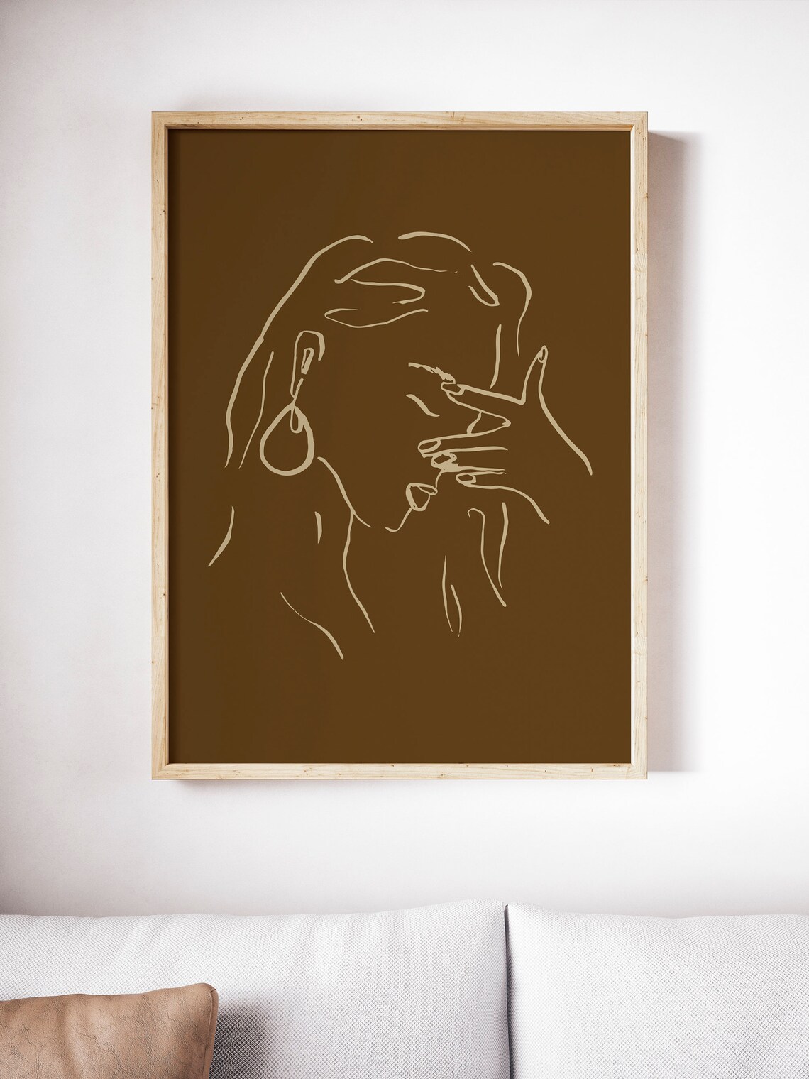 Woman Touching Face Sketch Female Line Art Print Mid Century - Etsy