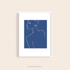 Female Statue Line Art Classic Blue, Greek Bust Woman Wall Art, Linear ...