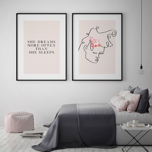 Woman Face Linear Art With Flower Single Line Wall Art - Etsy