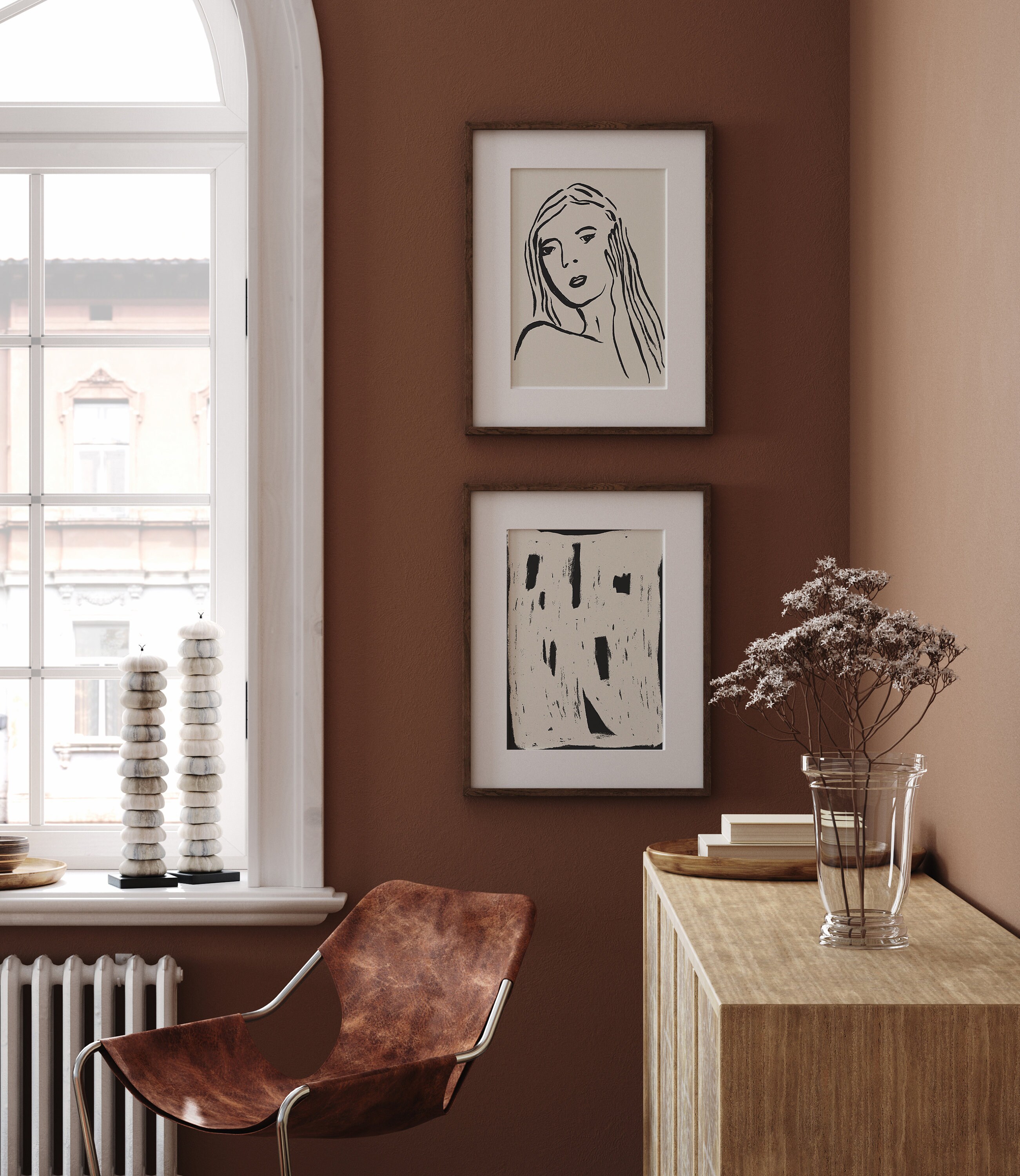 Female Face Thinker Art Print Woman Drawing Wall Art Long Hair Female ...