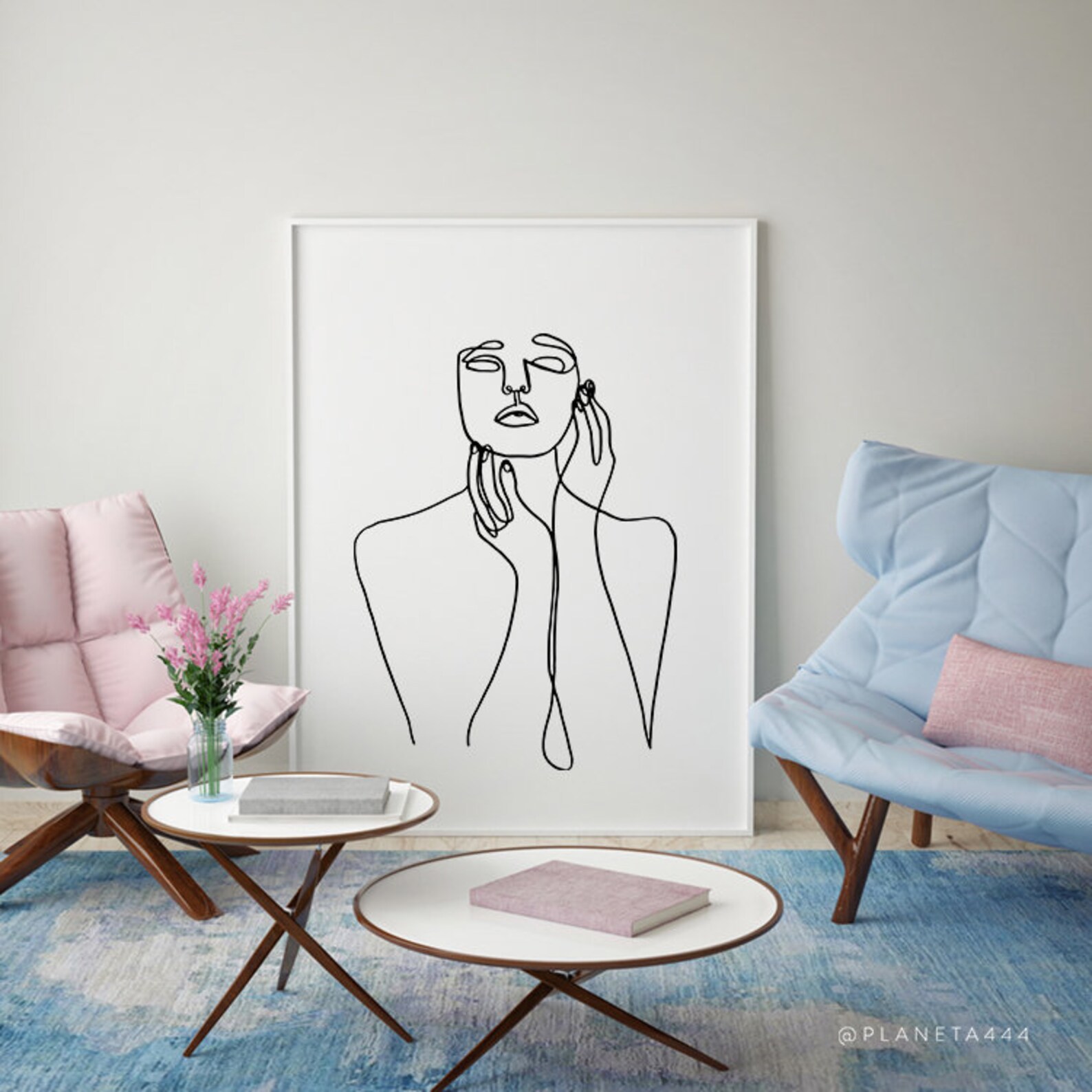 Hands Touching Face Linear Art Single Line Line Art Print - Etsy