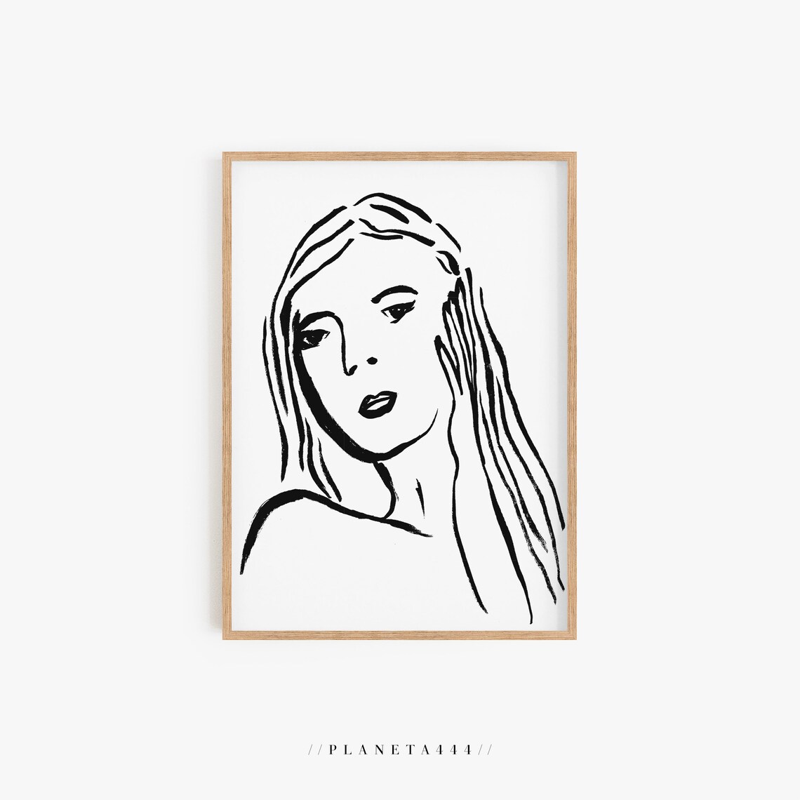 Female Face Thinker Art Print Woman Drawing Wall Art Long Hair Female ...