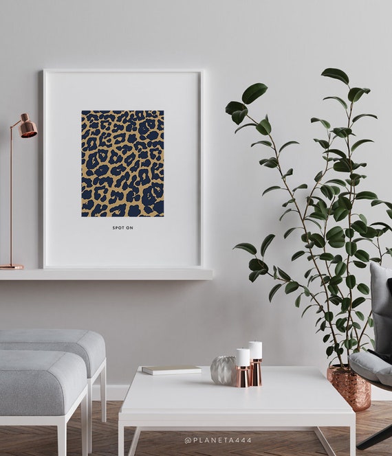 Leopard Print Art Print Leopard Spots Wall Art Navy Dark | Etsy