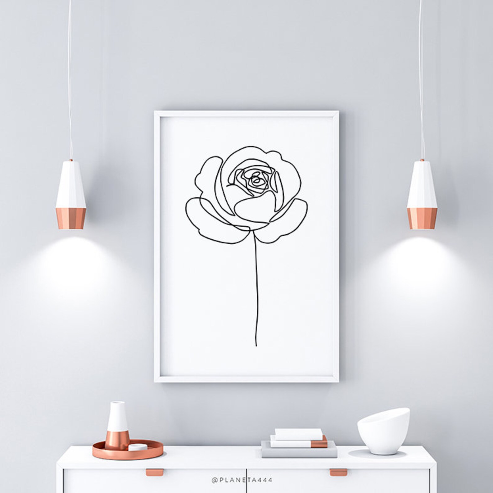 Rose Single Line Art Print, Linear Rose Wall Art, Abstract Minimalist ...