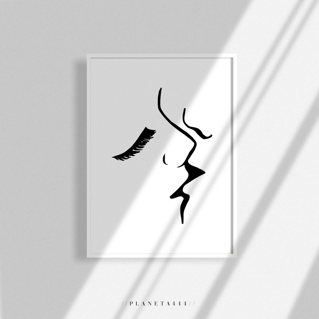 Kissing Couple Art Print Abstract Lovers Artwork Kiss Line Art Love ...