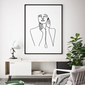Hands Touching Face, Linear Art, Single Line, Line Art Print, Woman ...