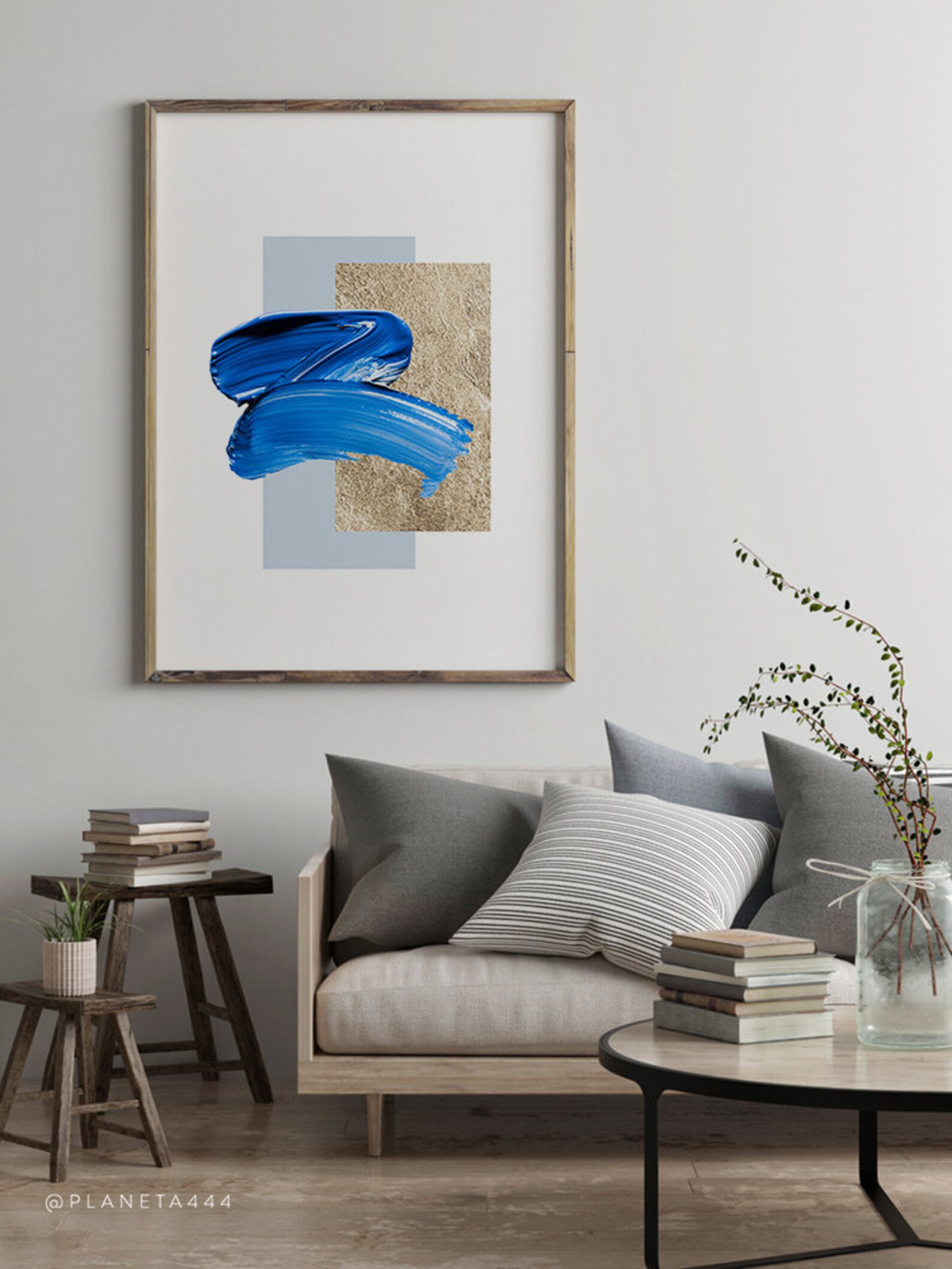 Blue Paint Paint Strokes Abstract Wall Art Blue Gold Print - Etsy