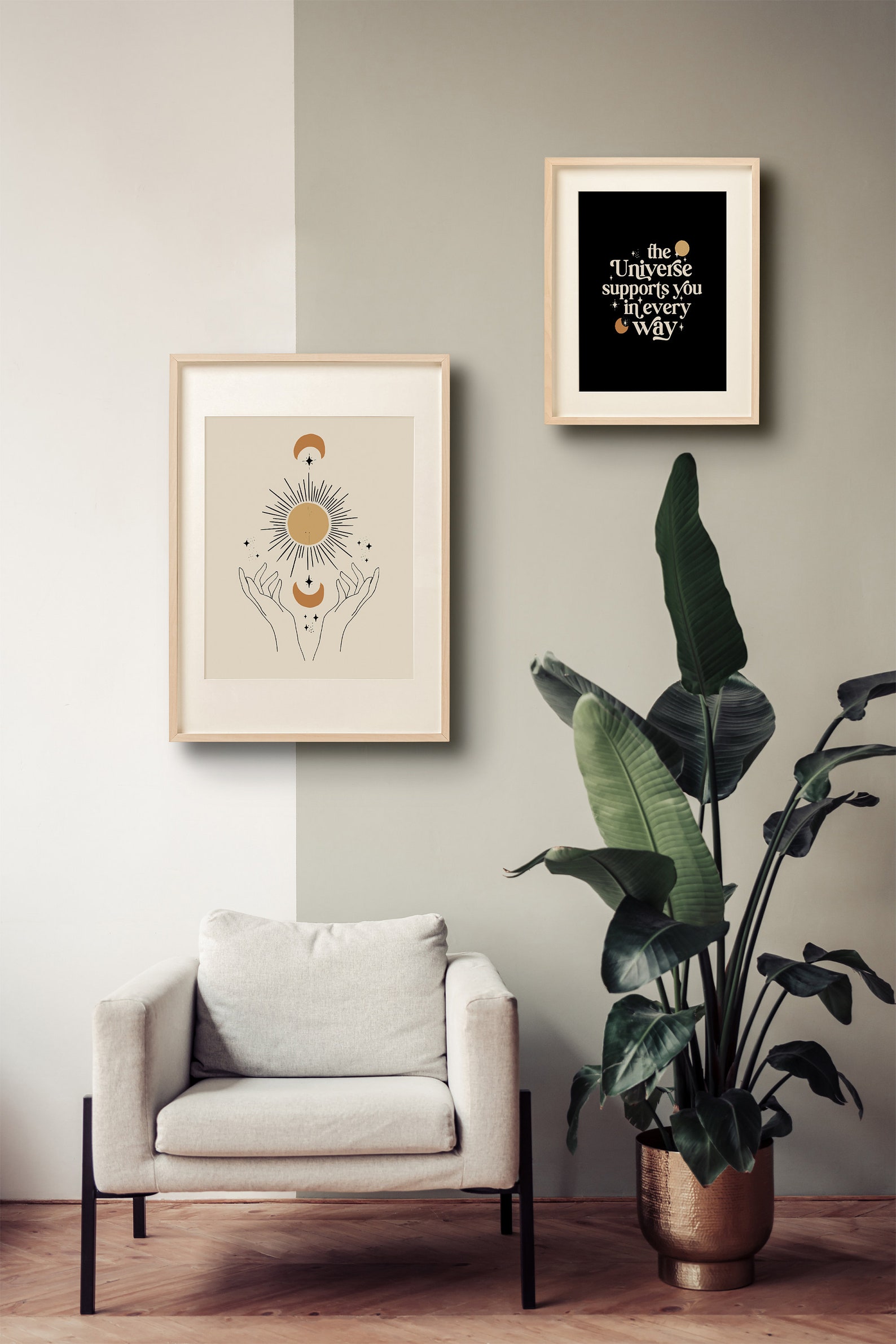 Hands Holding Sun Moon Art Print Celestial Stars Wall Art Mystical ...