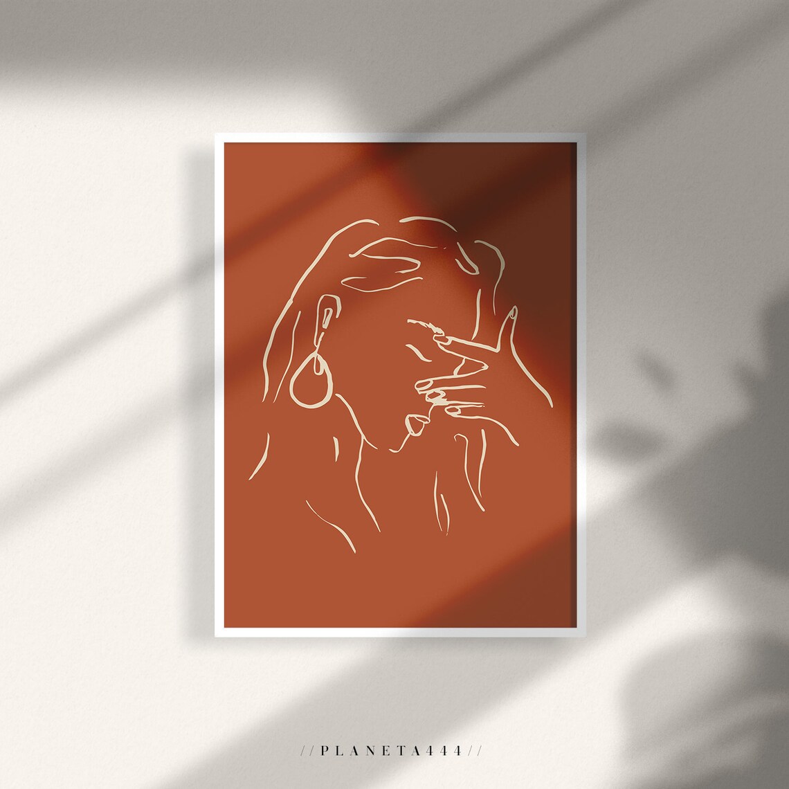 Woman Touching Face Sketch Female Line Art Print Mid Century - Etsy