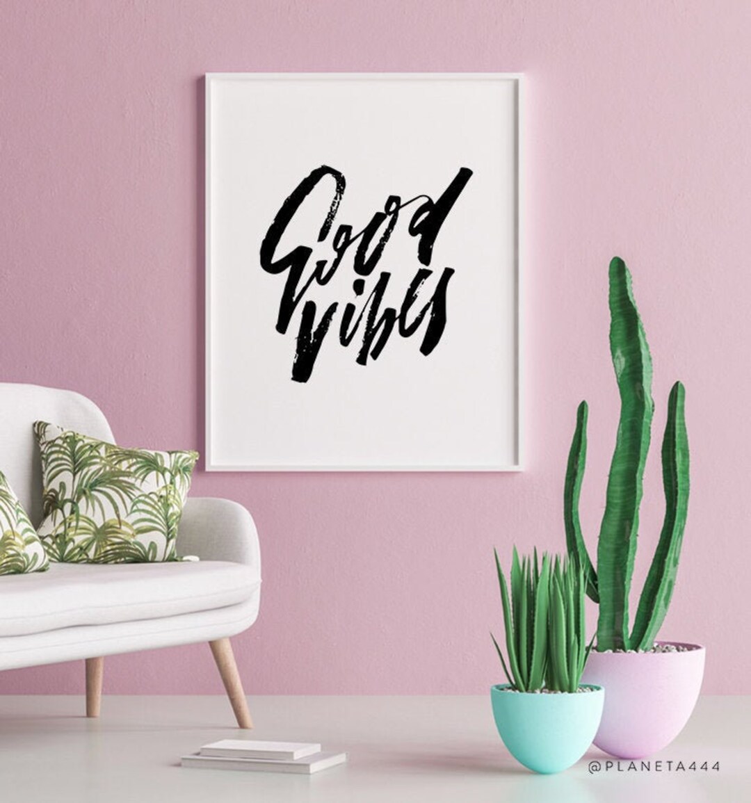 Good Vibes Handwriting Poster, Positivity Quote Wall Art, Modern ...