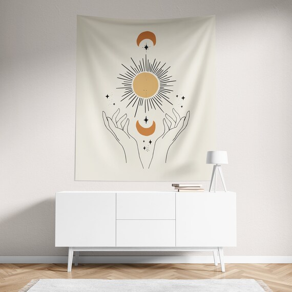 Sun Moon Stars Universe Tapestry Wall Hanging Fabric Celestial | Etsy