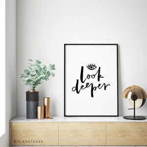 Look Deeper Quote Print, Eye Sketch Wall Art, Typography Modern Wall ...