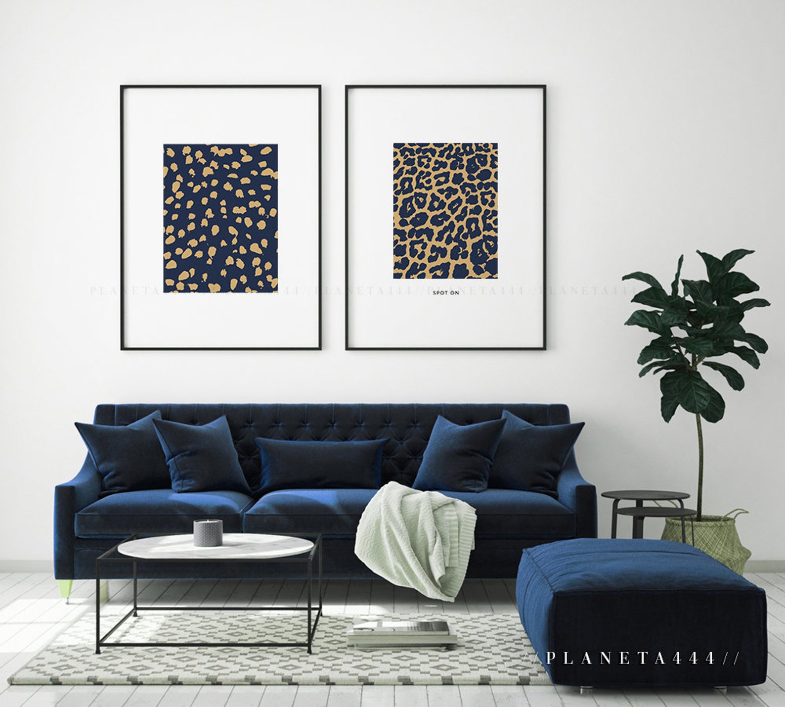 Leopard Print Art Print Leopard Spots Wall Art Navy Dark | Etsy
