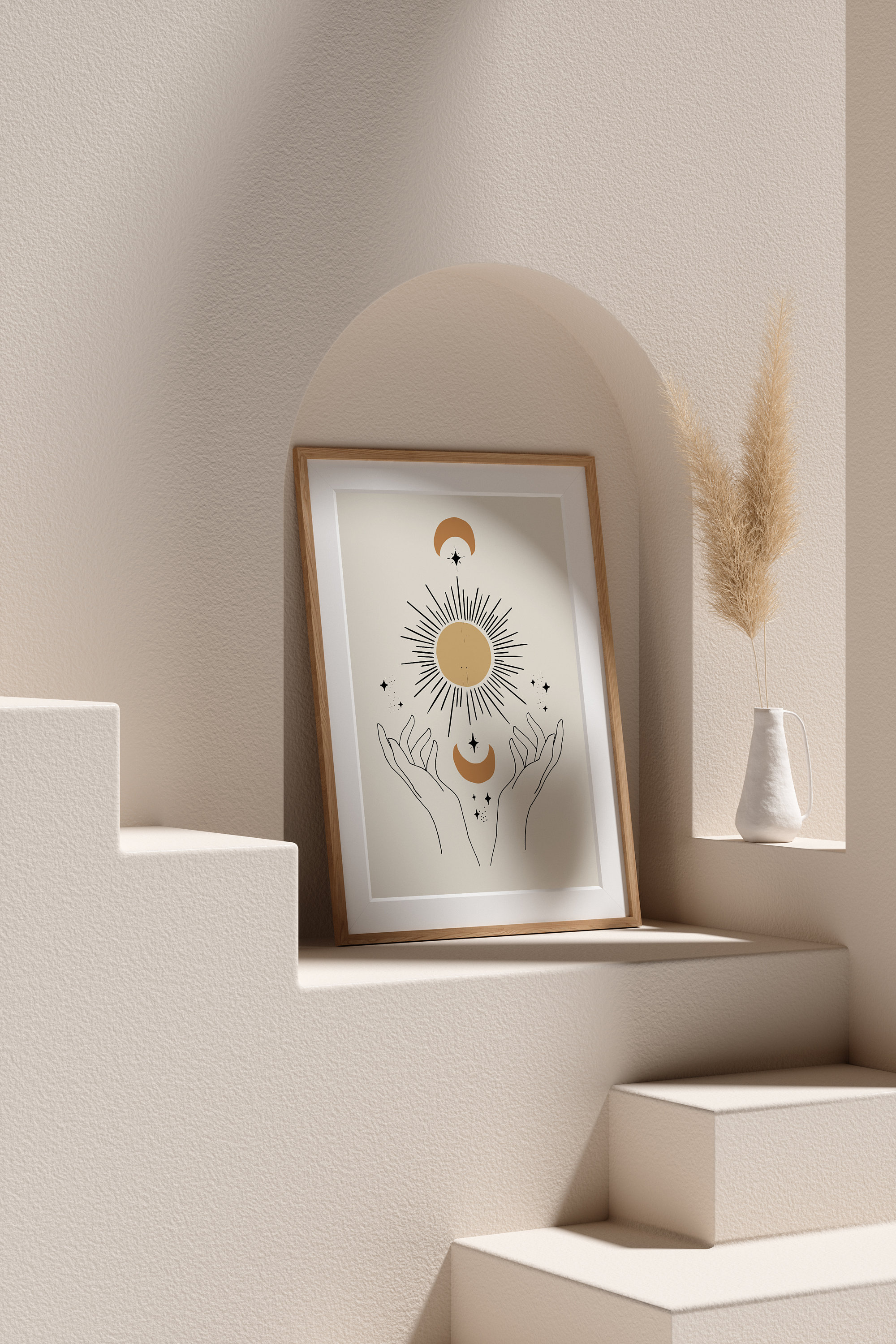 Hands Holding Sun Moon Art Print Celestial Stars Wall Art Mystical ...