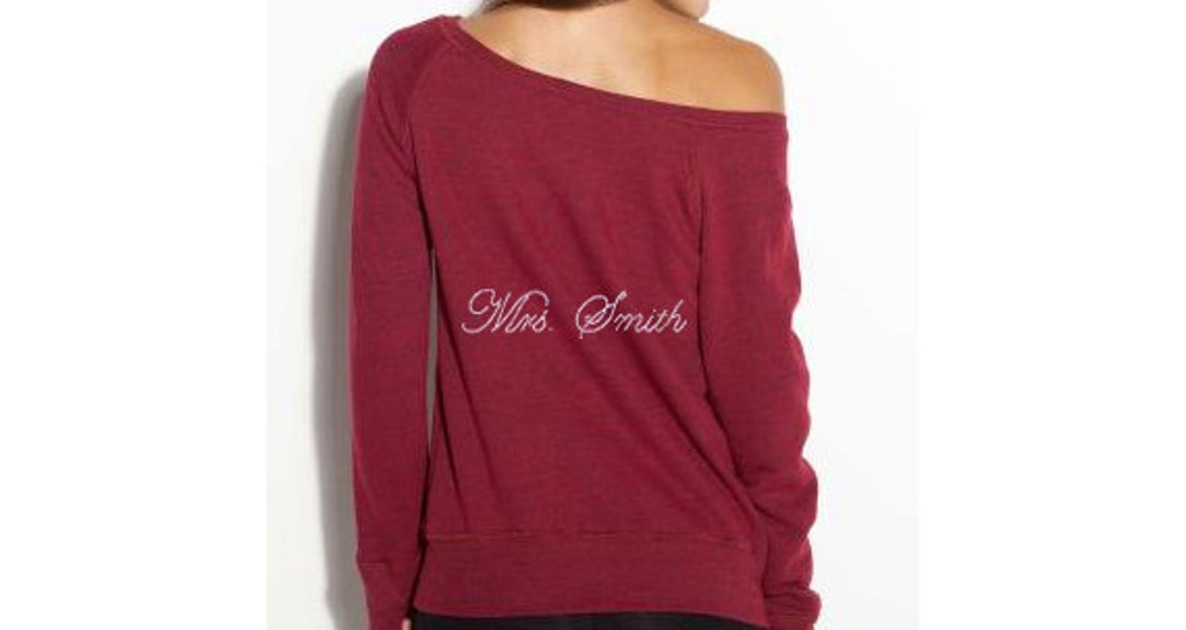 Custom off Shoulder Sweater With Mrs. Last Name Rhinestones . Custom ...