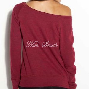 Custom off Shoulder Sweater With Mrs. Last Name Rhinestones . Custom ...