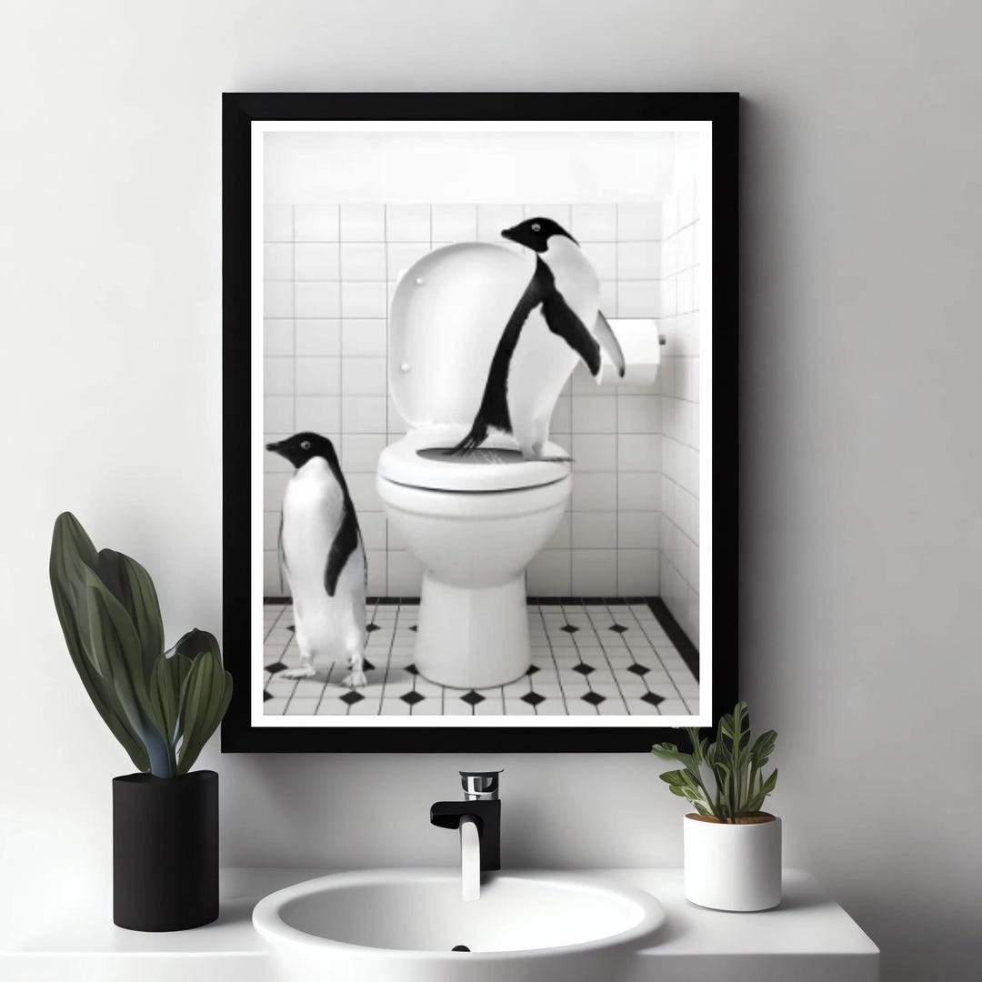 Adorable Penguins Toilet Bowl Printable Wall Art Penguin Poop Penguin ...