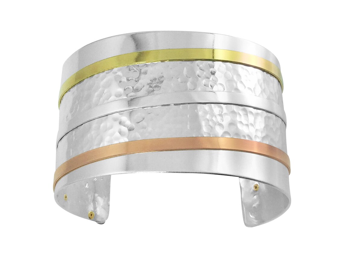Wide Cuff Bracelet Mixed Metals, Contemporary Cuff, Sterling Silver ...