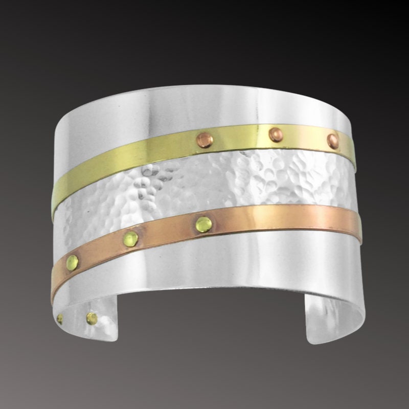 Unique Wide Sterling Silver Cuff With Mixed Metals - Etsy