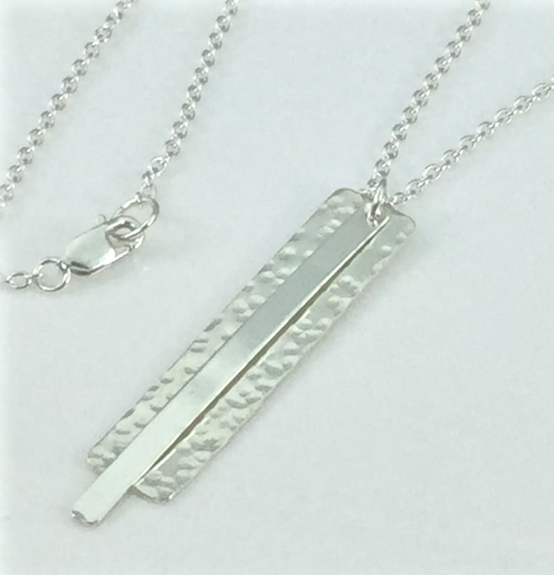 Sterling Silver Bar Necklace, Silver Pendant, Art Deco Hammered Silver ...