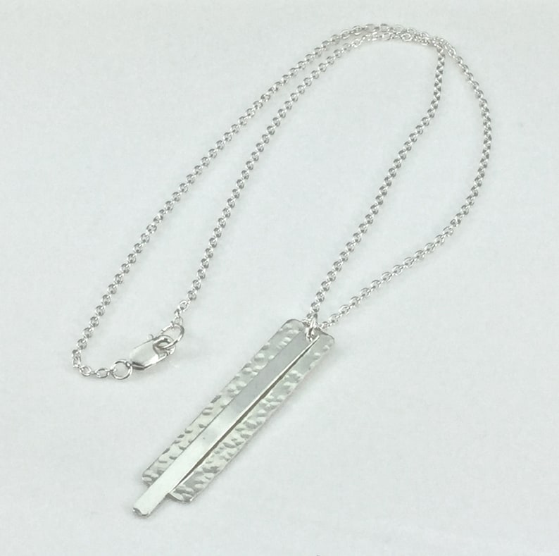 Sterling Silver Bar Necklace, Silver Pendant, Art Deco Hammered Silver ...