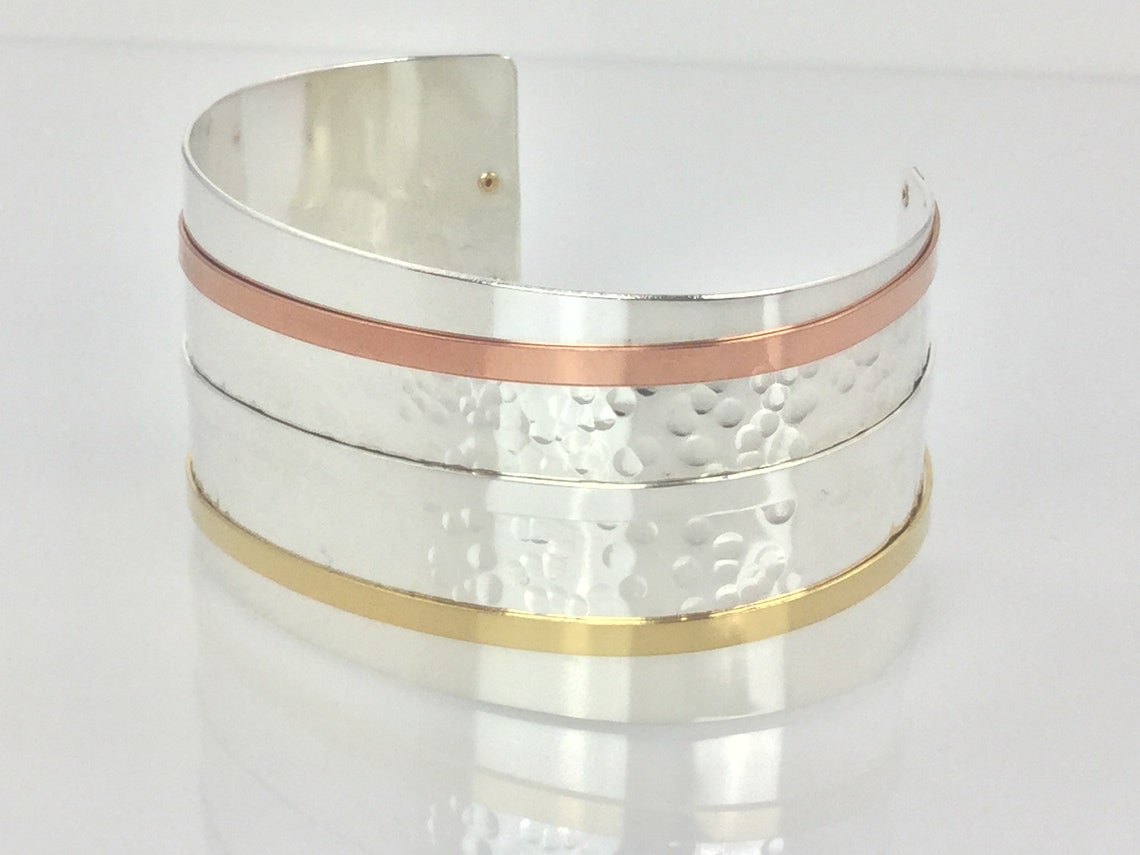 Wide Cuff Bracelet Mixed Metals, Contemporary Cuff, Sterling Silver ...